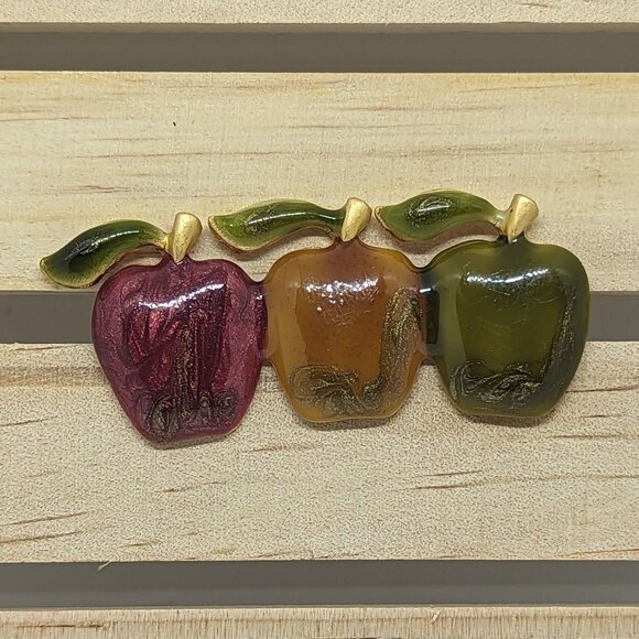 TC | Jewelry | Vintage Signed Tc Triple Apple Pin Brooch Autumn Red ...